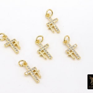 Double Cross Charms, 3 Pcs Micro Paved Tiny Gold Cross Charm #718 ...