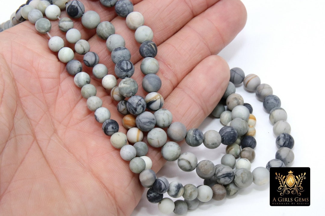 Frosted Picasso Map Stone Beads, Round White and Gray Beads BS #191 ...