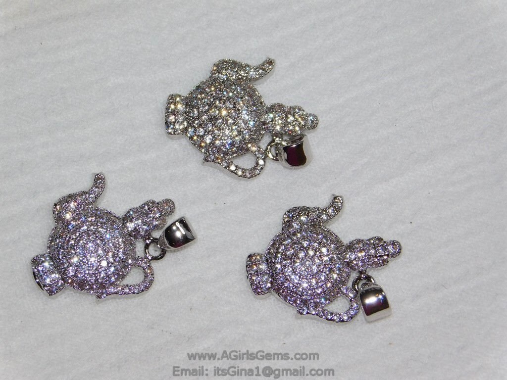 CZ Micro Paved Teapot Bead Charm Cubic Zirconia Silver Coffee - Etsy