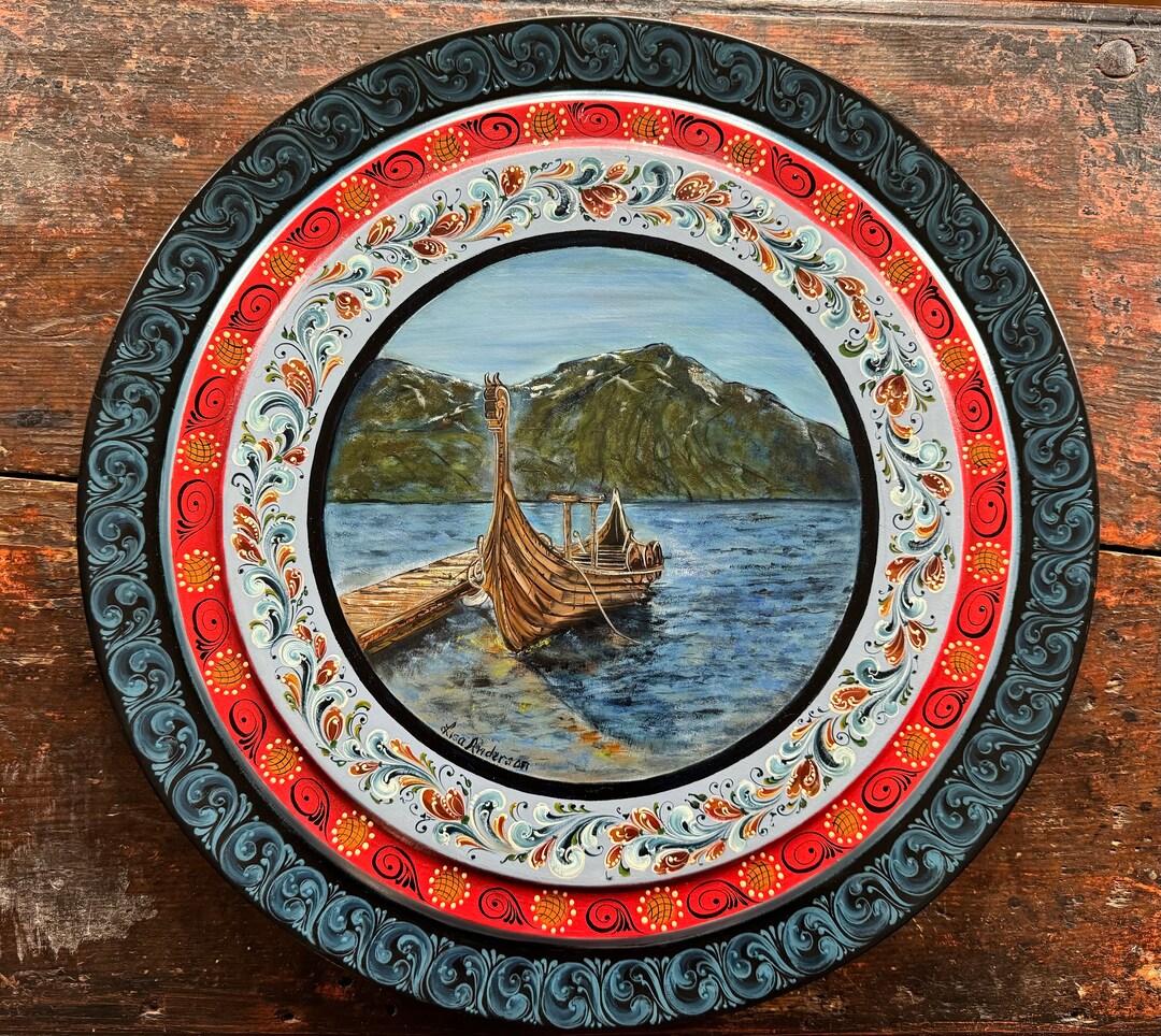 Rosemaled Telemark 16 Wooden Plate Viking Ship Fjord and Mountains - Etsy