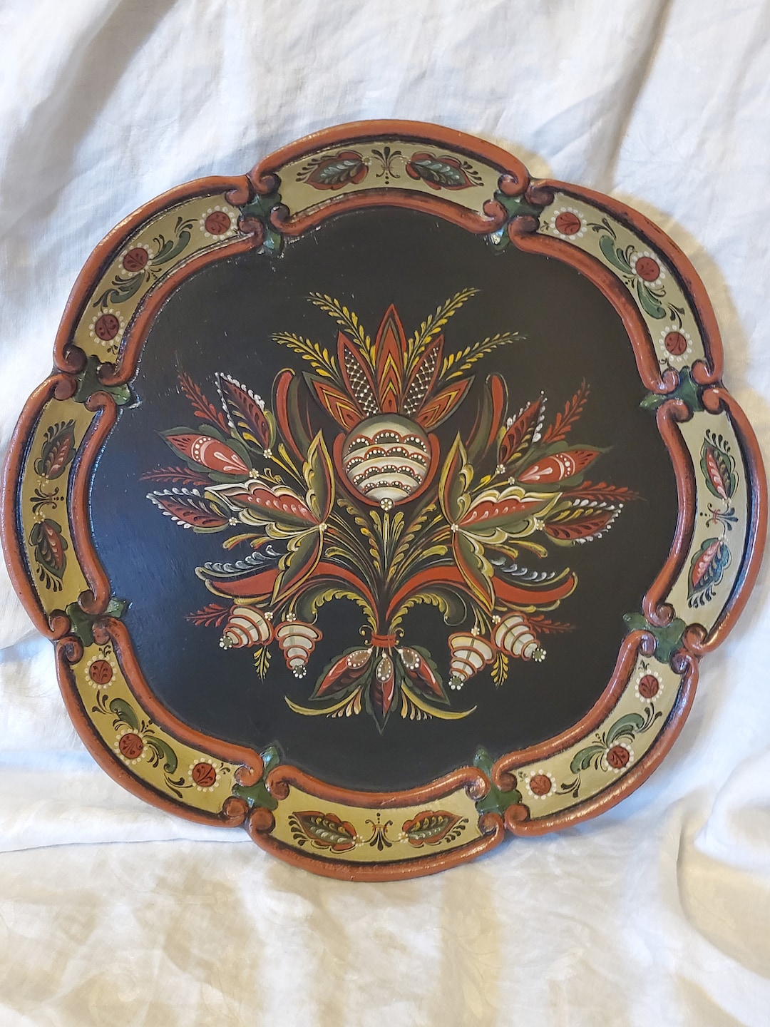 Norwegian Rosemaled 14 Wooden Plate With Vest Agder Design on Black ...