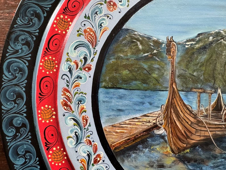 Rosemaled Telemark 16 Wooden Plate Viking Ship Fjord and Mountains - Etsy
