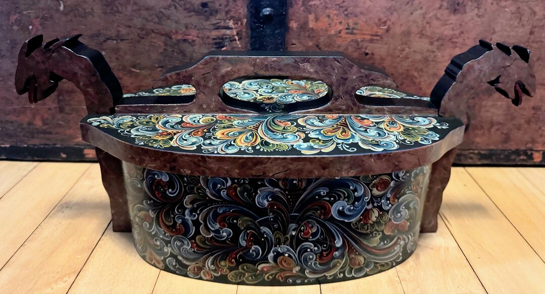 Traditional Norwegian Rosemaled Tine in Telemark Style With Dragon ...