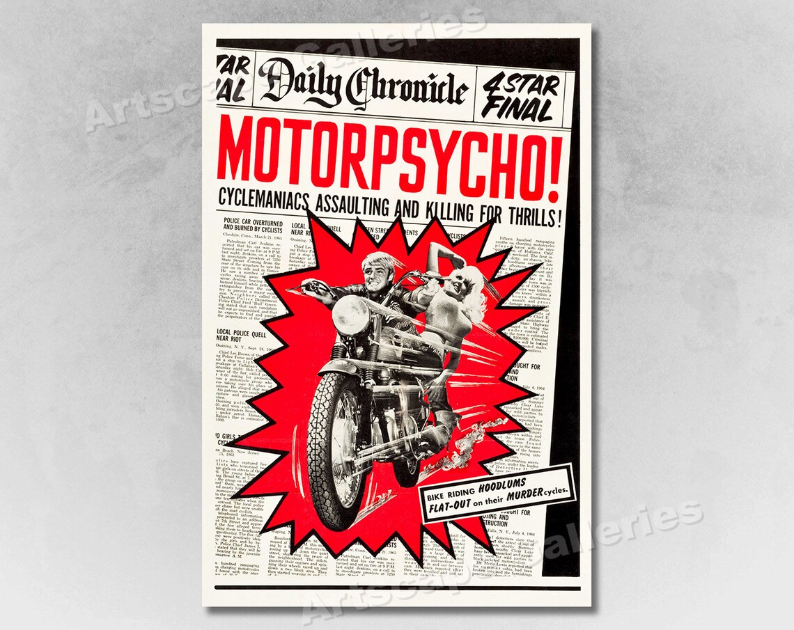 1965 "motorpsycho!" Classic Vintage Style Motorcycle Movie Poster - Etsy