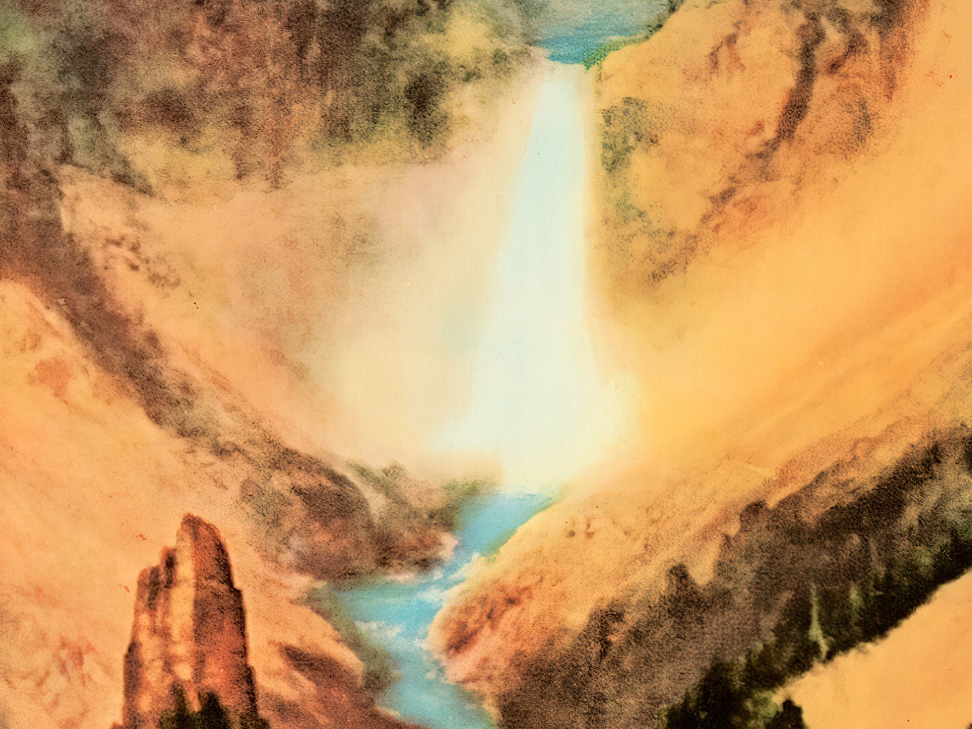 1924 Yellowstone National Park Waterfall - Yellowstone National Park ...