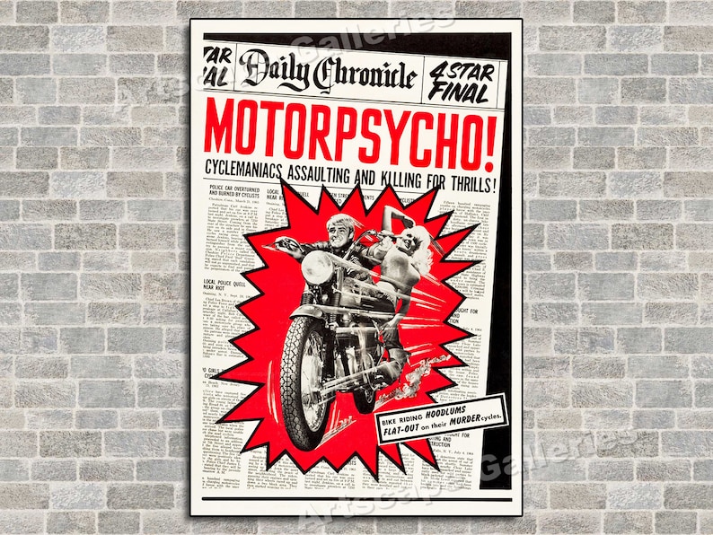 1965 "motorpsycho!" Classic Vintage Style Motorcycle Movie Poster - Etsy