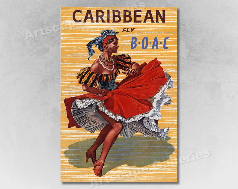 Fly to the Caribbean 1950s BOAC Airline Vintage Style Travel Poster - Etsy