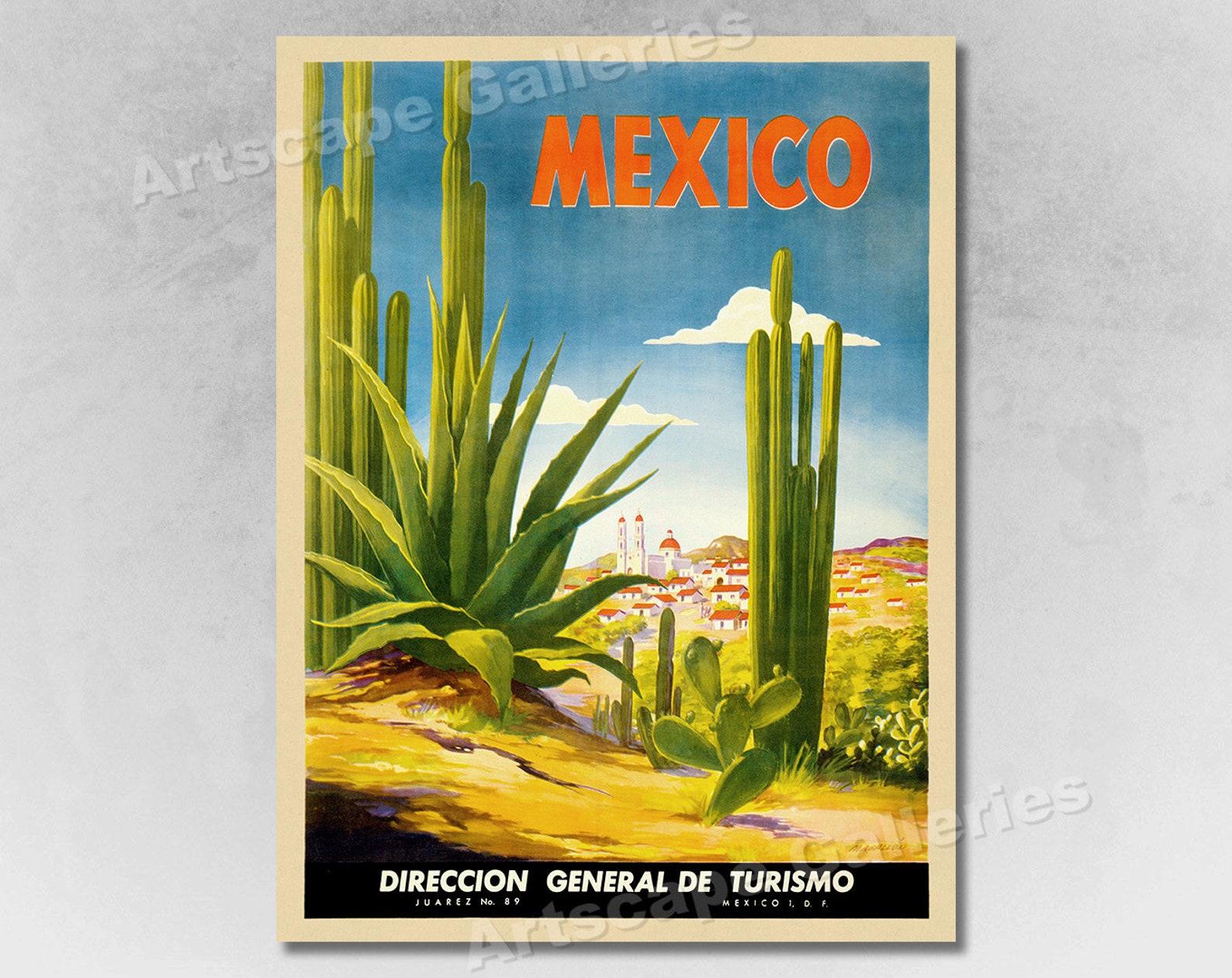 Visit 1930s Mexico Mexican Village Vintage Style Travel Poster | Etsy