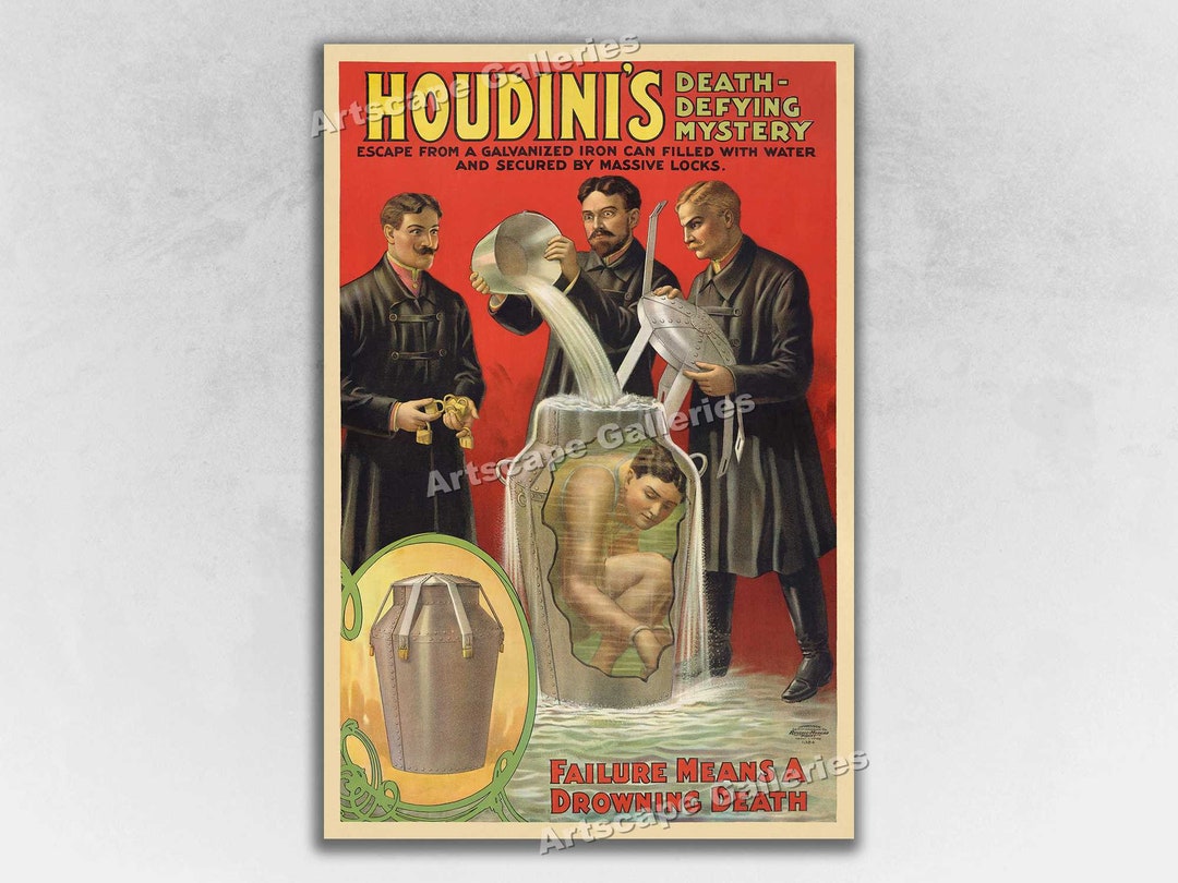 1908 Houdini Milk Can Water Escape Poster - Vintage Magic Art Print ...