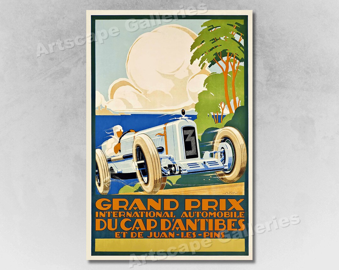1920s "grand Prix Automobile Du Cap D'antibes" Vintage Racing Poster - Etsy