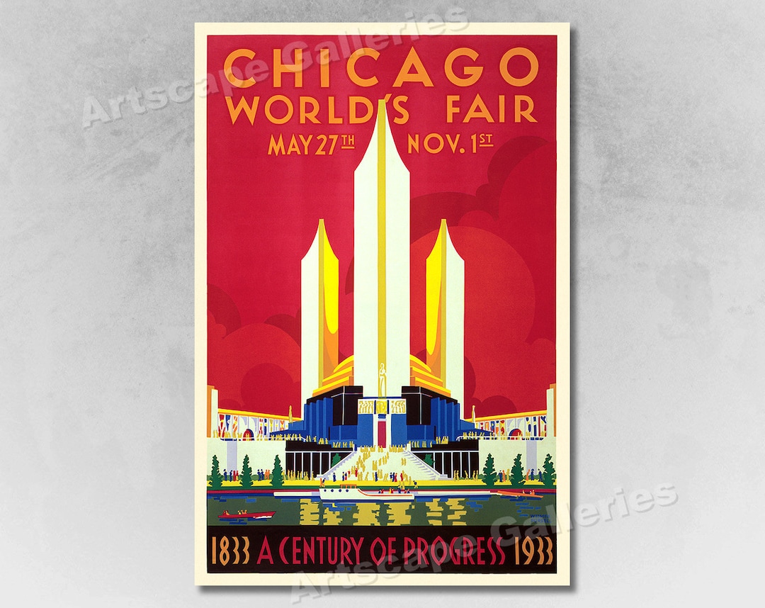Chicago World's 1833-1933 A Century of Progress Vintage Travel Poster ...
