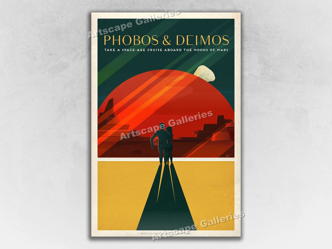 Phobos & Deimos Moons of Mars - Retro Style Classic NASA JPL ...