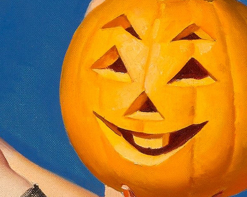 Elvgren 1960s Pin-up Girl "all Smiles" Pumpkin Carving Halloween Poster ...
