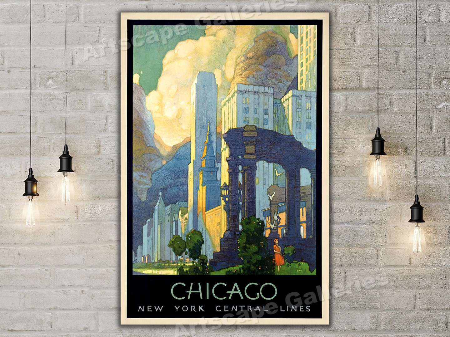1920s Art Deco Chicago Vintage Style NY Central Line Travel Poster sold ...