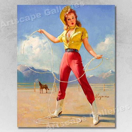 Western Vintage Style Elvgren Pin-up Girl Posterbeat | Etsy