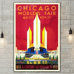 Chicago World's 1833-1933 A Century of Progress Vintage Travel Poster ...