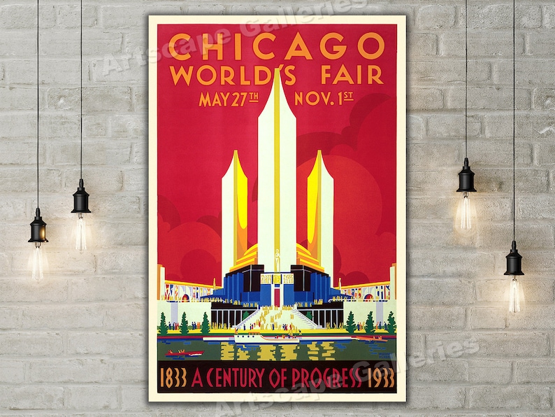 Chicago World's 1833-1933 A Century of Progress Vintage Travel Poster ...