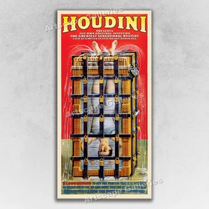 1916 Houdini Water Torture Cell Escape - Vintage Magic Poster Art Print ...