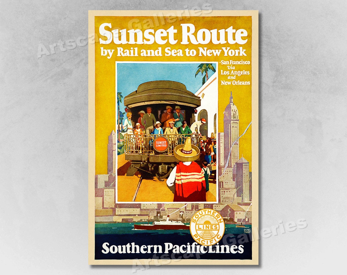1930 Southern Pacific Railroad Sunset Route Vintage Style Travel Poster ...