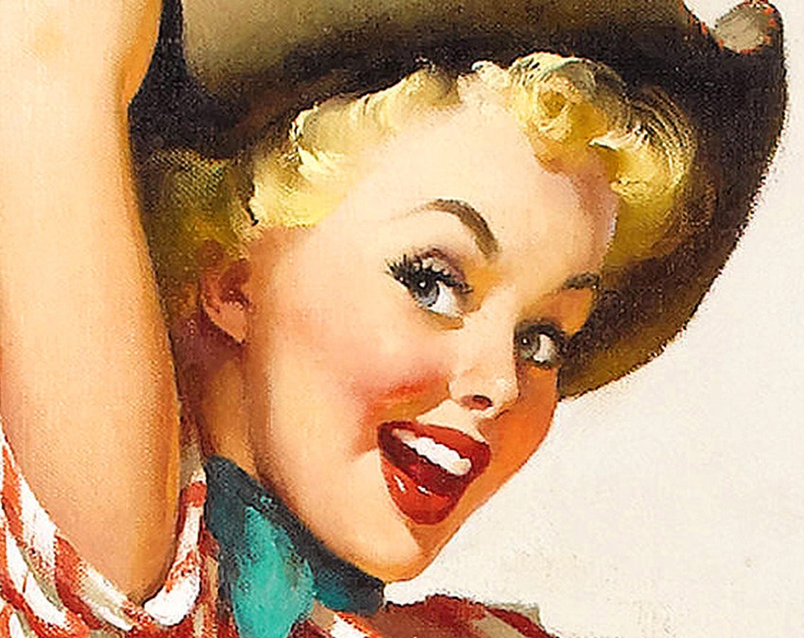 Sitting Pretty Vintage Style Elvgren Sexy Pin-up Cowgirl Horse Poster ...