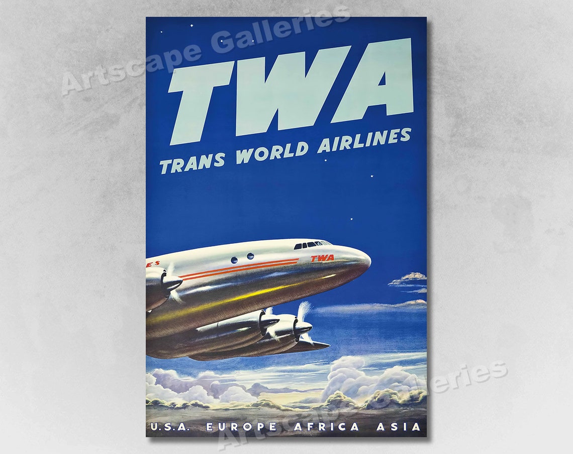 TWA Trans World Airlines 1950s Vintage Style Aviation Travel Poster - Etsy