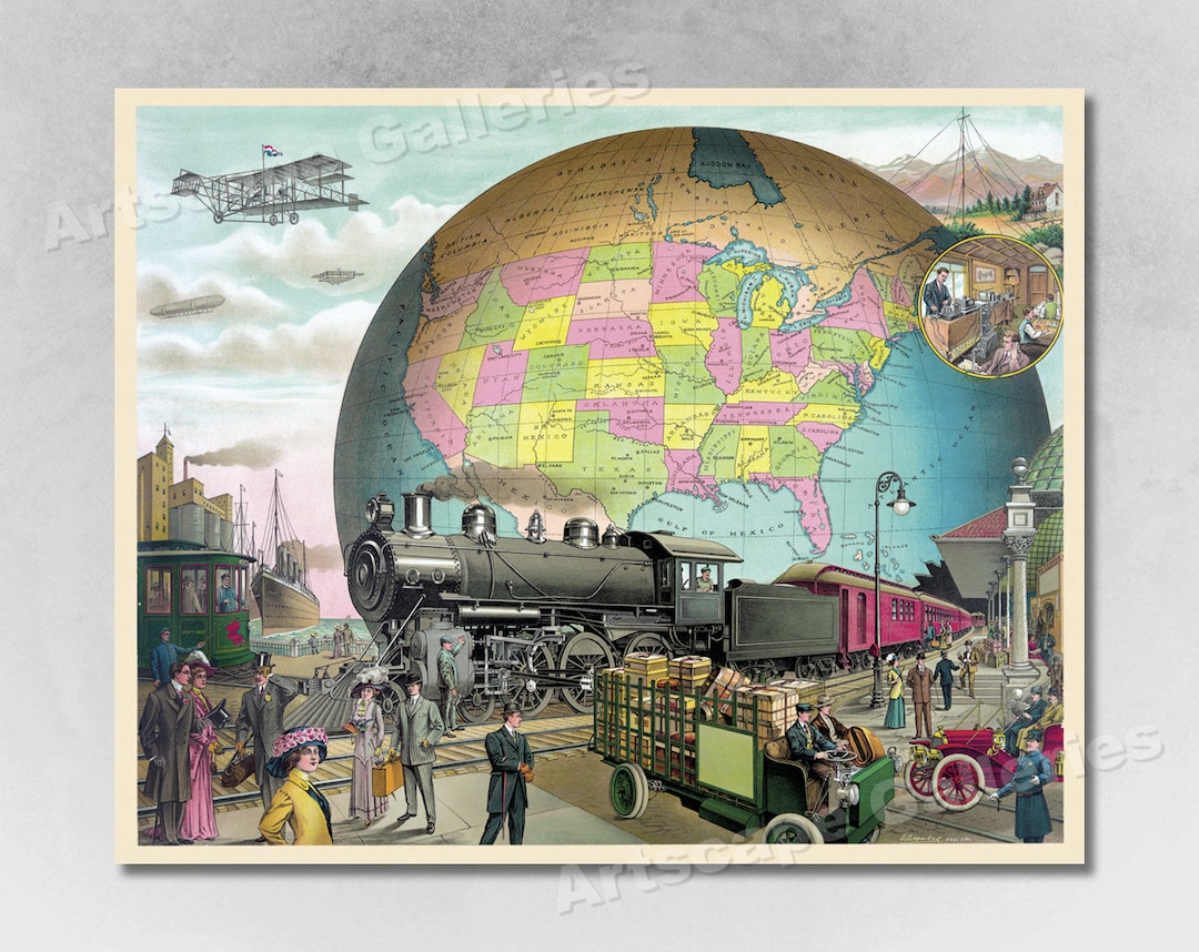 1910 20th Century Transportation Plane Train Vintage Style Poster - Etsy