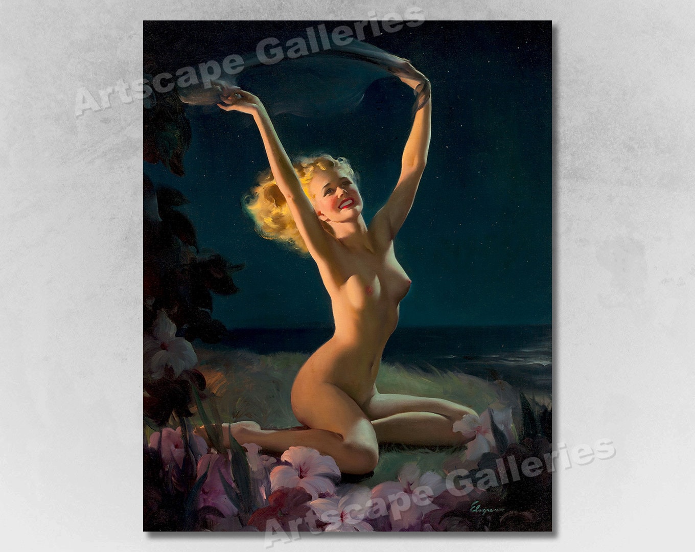 1940 s Elvgren Pin up Girl Naked on Beach Poster gay Nymph Etsy UK