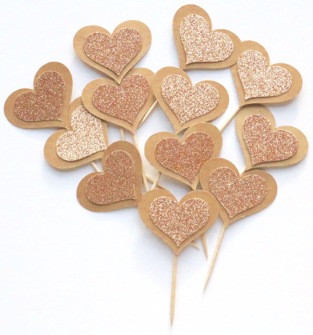 Rose Gold Cupcake Picks, Rose Gold Glitter Heart Cupcake Toppers, Rose ...