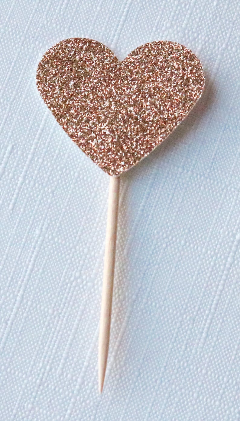 12 Rose Gold Glitter Heart Cupcake Toppers Rustic Wedding - Etsy