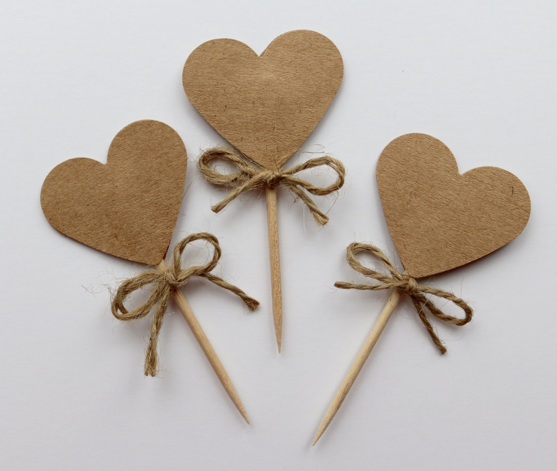 Heart Cupcake Toppers Rustic Wedding Cupcake Toppers Rustic - Etsy