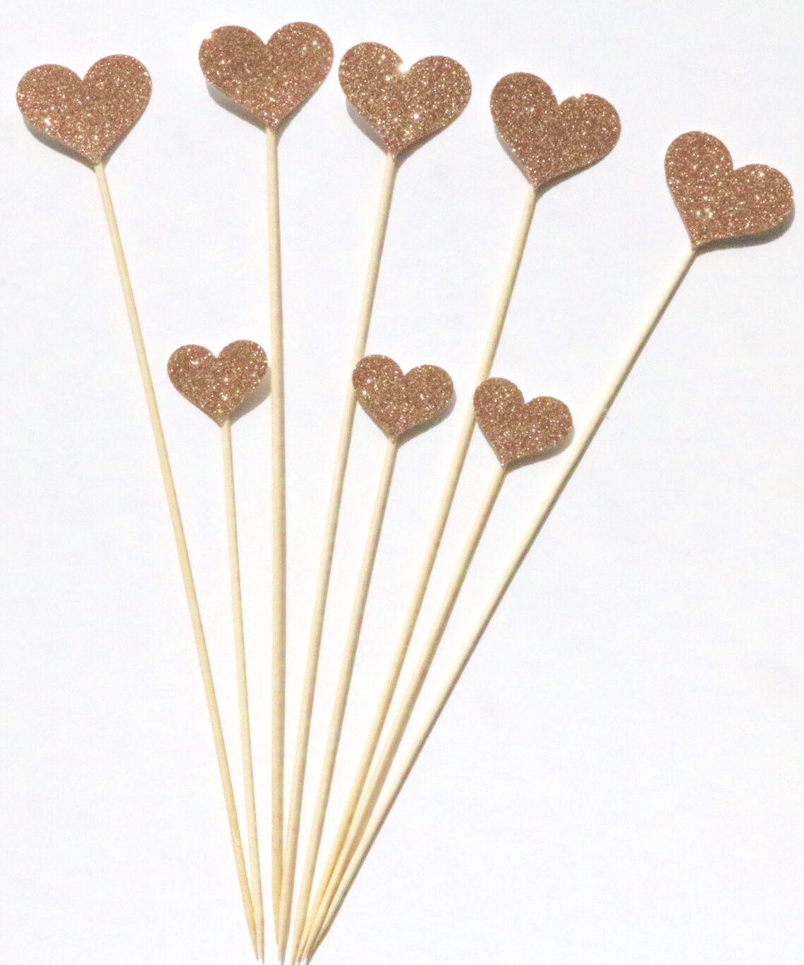 DOUBLE SIDED Rose Gold Glitter Heart Cake Toppers, Rustic Wedding Cake ...