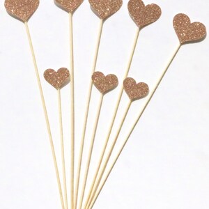 DOUBLE SIDED Rose Gold Glitter Heart Cake Toppers, Rustic Wedding Cake ...