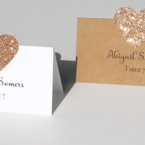 10 Rose Gold Place Cards, Wedding Place Cards, Rose Gold Glitter Place ...
