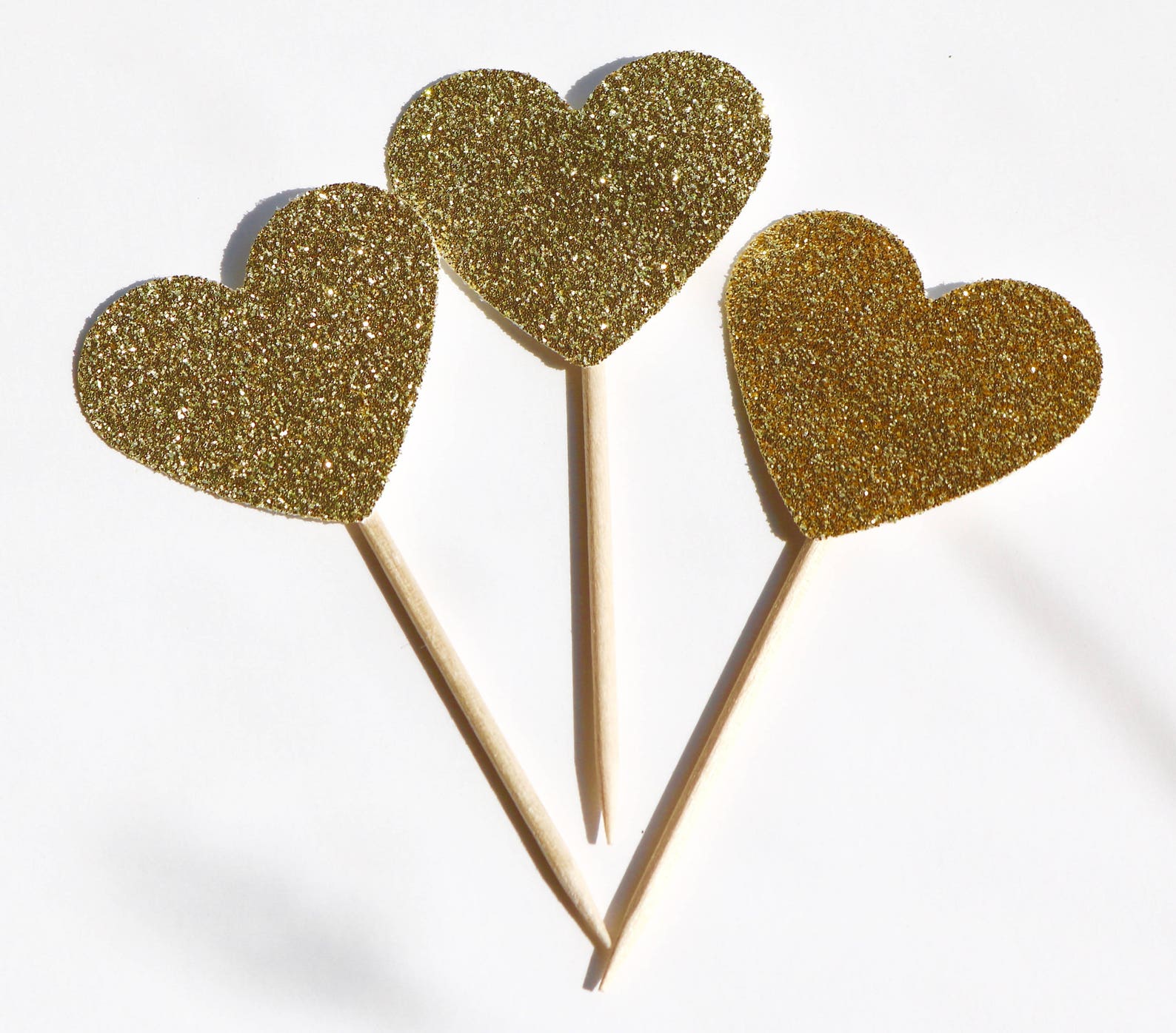 12 DOUBLE SIDED Gold Heart Cupcake Toppers rustic cupcake | Etsy