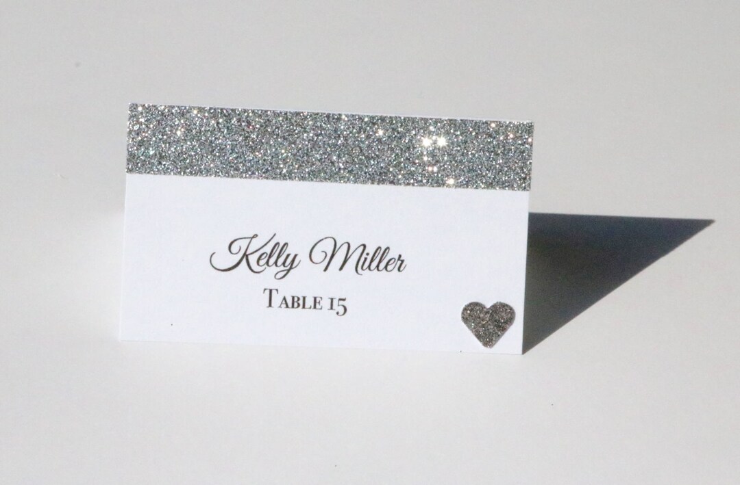 10 Wedding Place Cards, Glitter Place Cards, Silver Glitter Place Cards ...