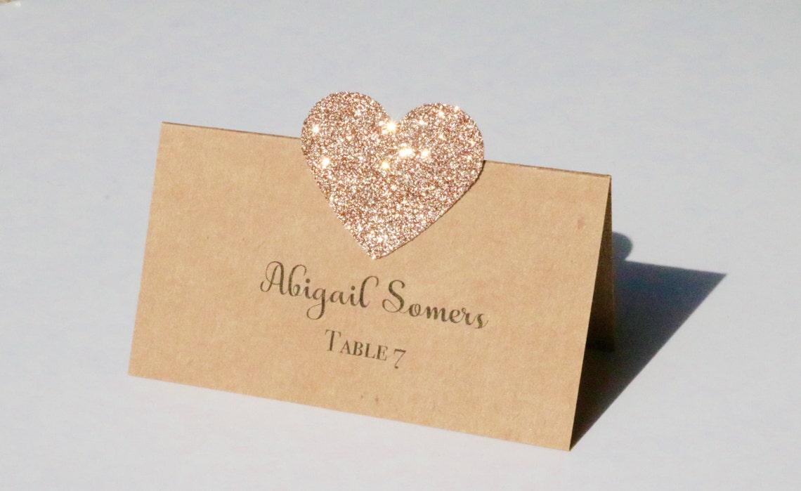 10 Rose Gold Place Cards, Rustic Place Cards, Rose Gold Glitter Rustic ...