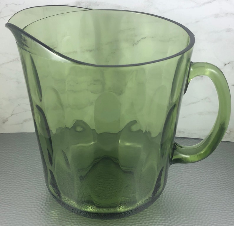 Hazel Atlas Glass Pitcher Vintage Avocado Green Thumbprint - Etsy