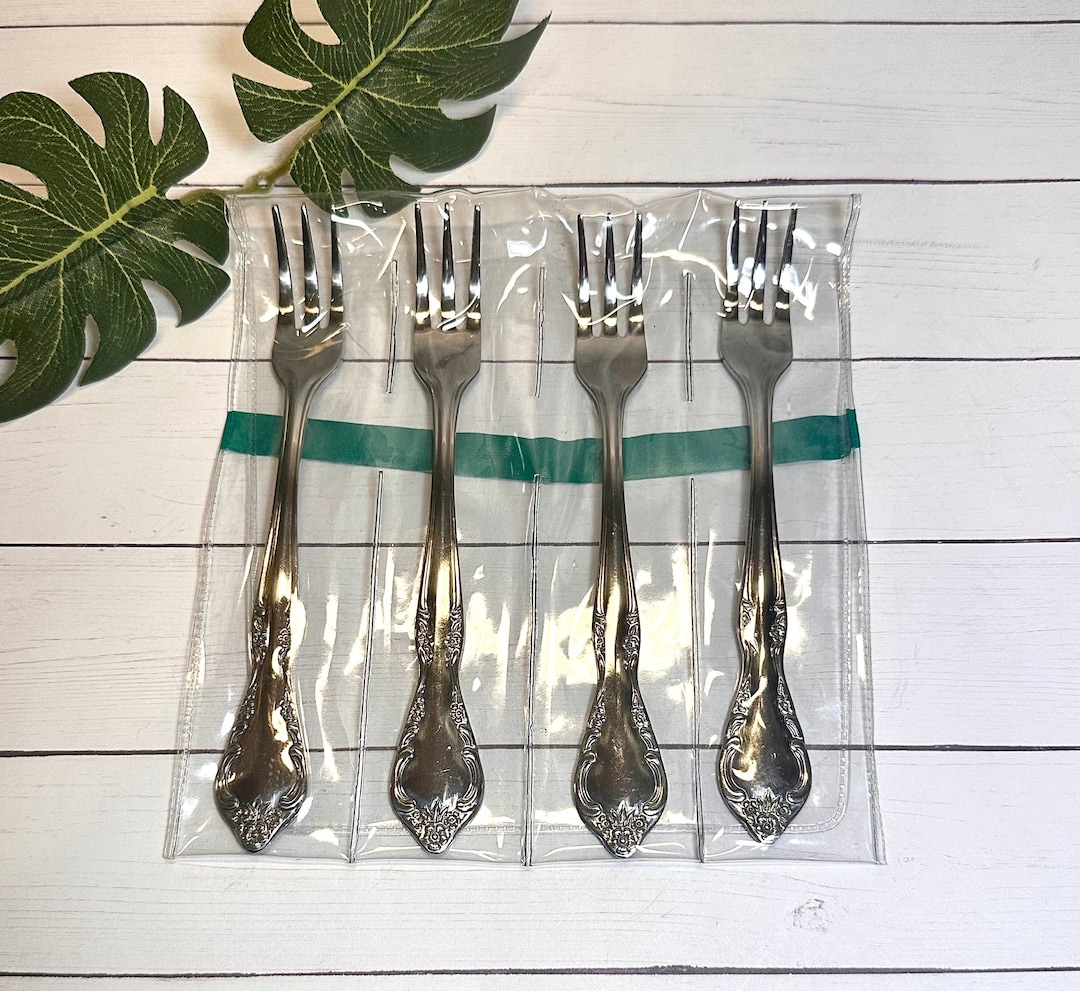 Estia Set of 4 Cocktail Forks, NOS Stainless Steel Flatware, Cascade ...