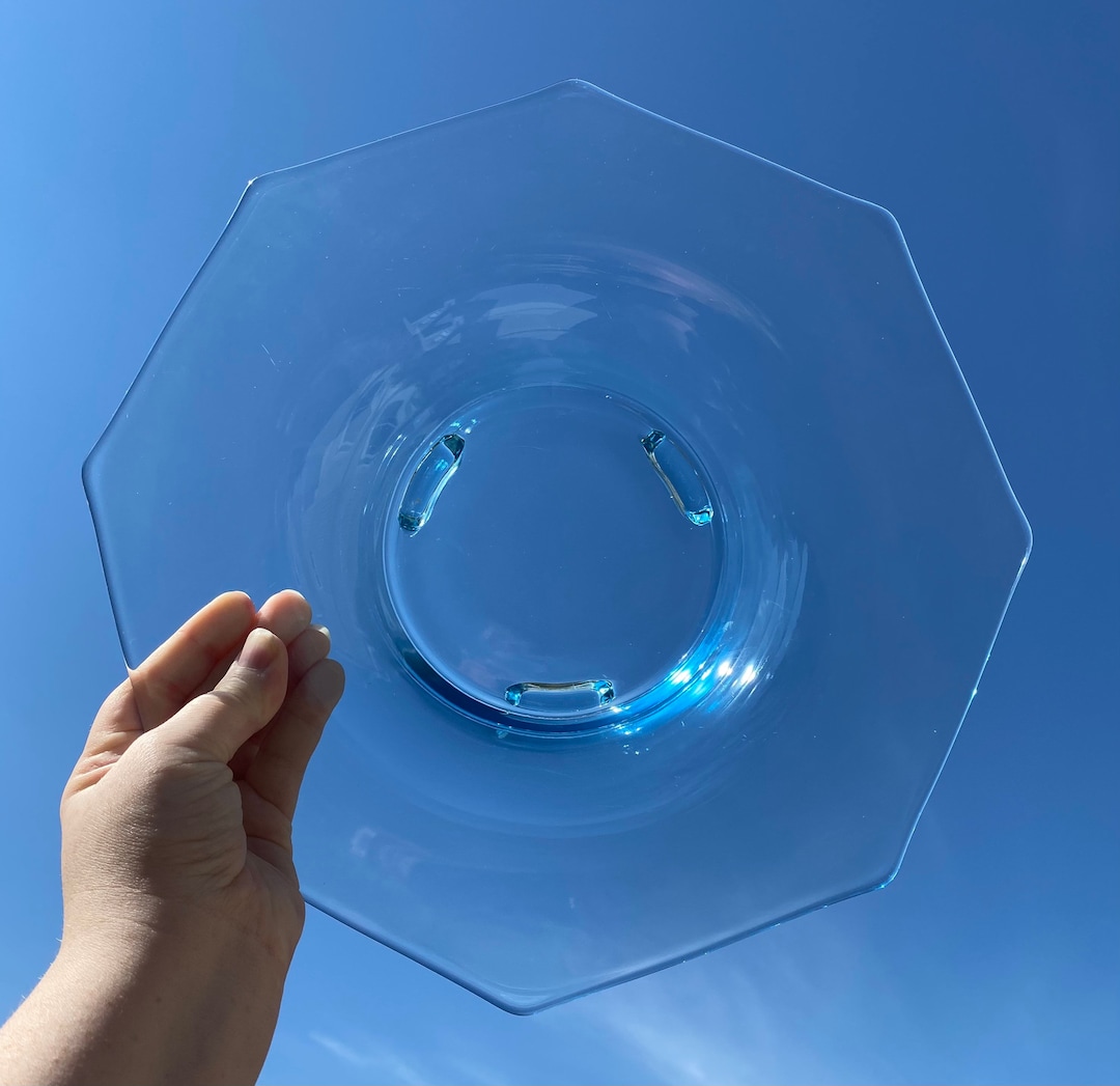 Art Deco Octagon Glass Bowl, Vintage Blue Fostoria Pattern, 3 Toed ...