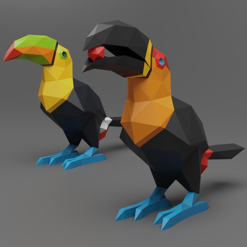 Toucan Duo Papercraft Low Poly Origami Digital PDF Template - Etsy