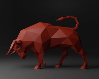 Red Bull Papercraft Template, Abstract Low Poly 3D Origami, Home Decor ...