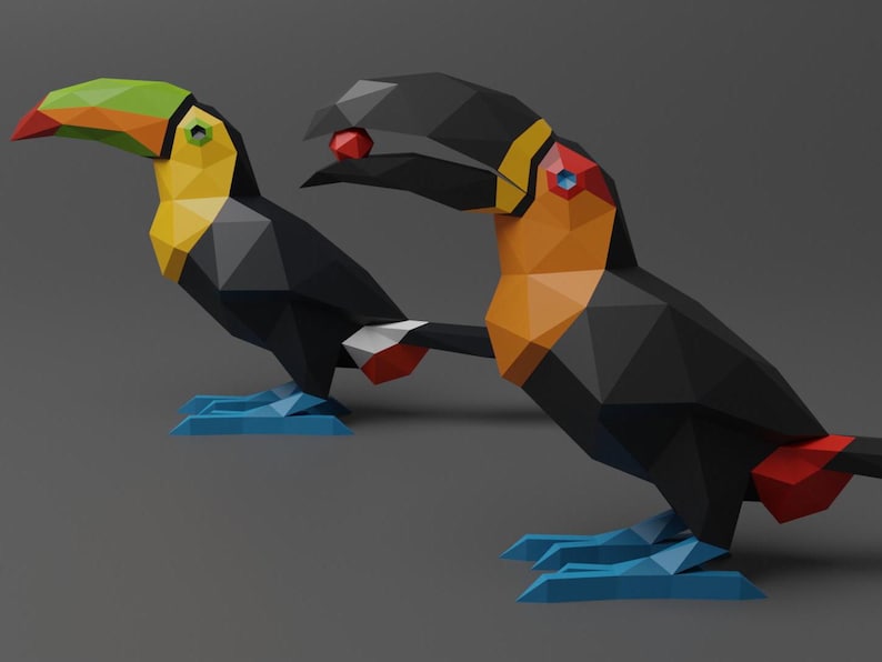 Toucan Duo Papercraft Low Poly Origami Digital PDF Template - Etsy
