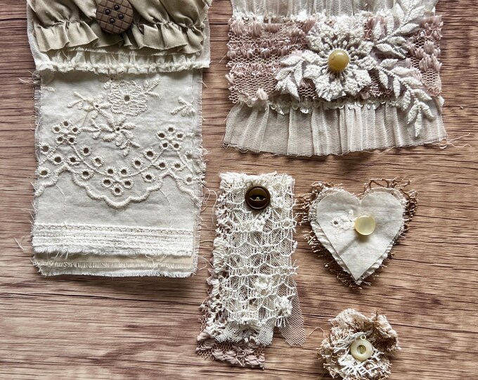 Handmade Fabric Lace Junk Journal Lace Clusters Snippets Shabby Chic ...