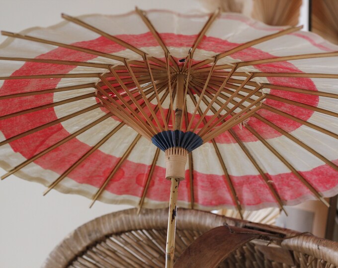 Vintage Paper Parasol Red and White Candy Cane Stripe Umbrella Prop or ...