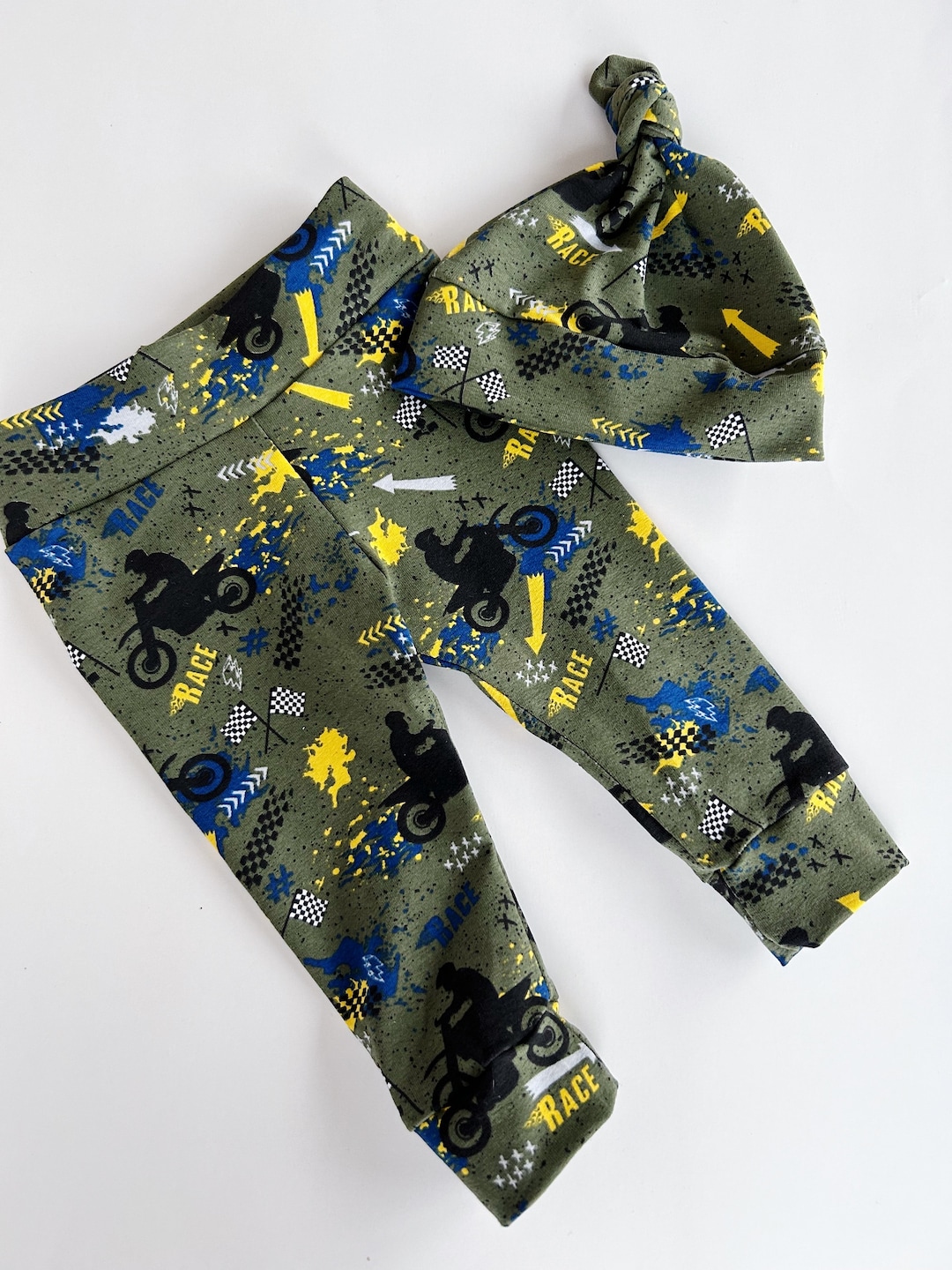 Motorcycles- Baby Boy Leggings and Knot Hat Set Newborn Leggings and ...