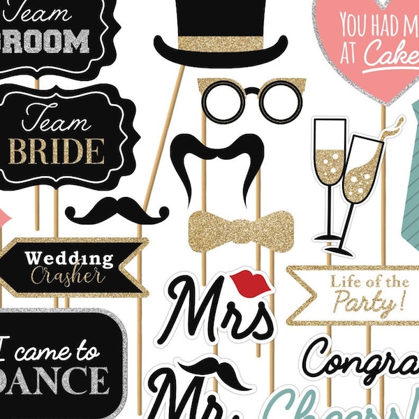 Wedding Photo Booth Props, Printable Wedding Signs, 26 Wedding Party ...