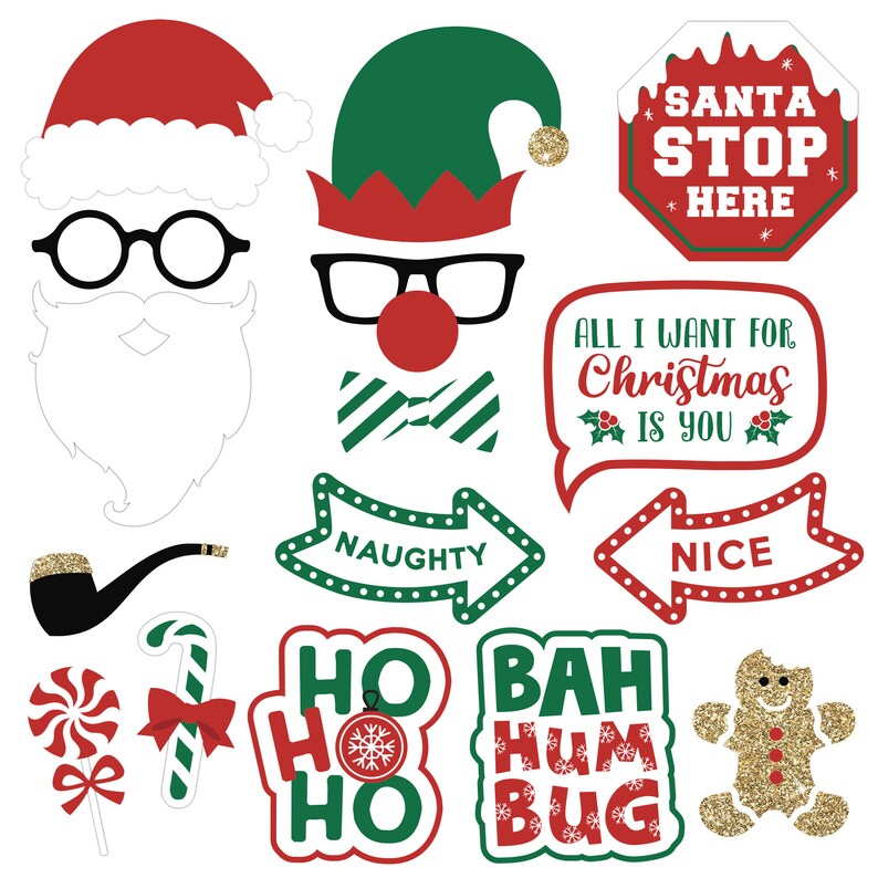 Christmas Photo Booth Props | FULLY ASSEMBLED | Red, Green, and Gold ...