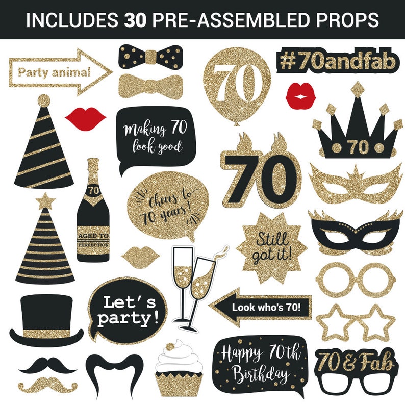 70th Photo Booth Props FULLY ASSEMBLED 70th Birthday Photo - Etsy