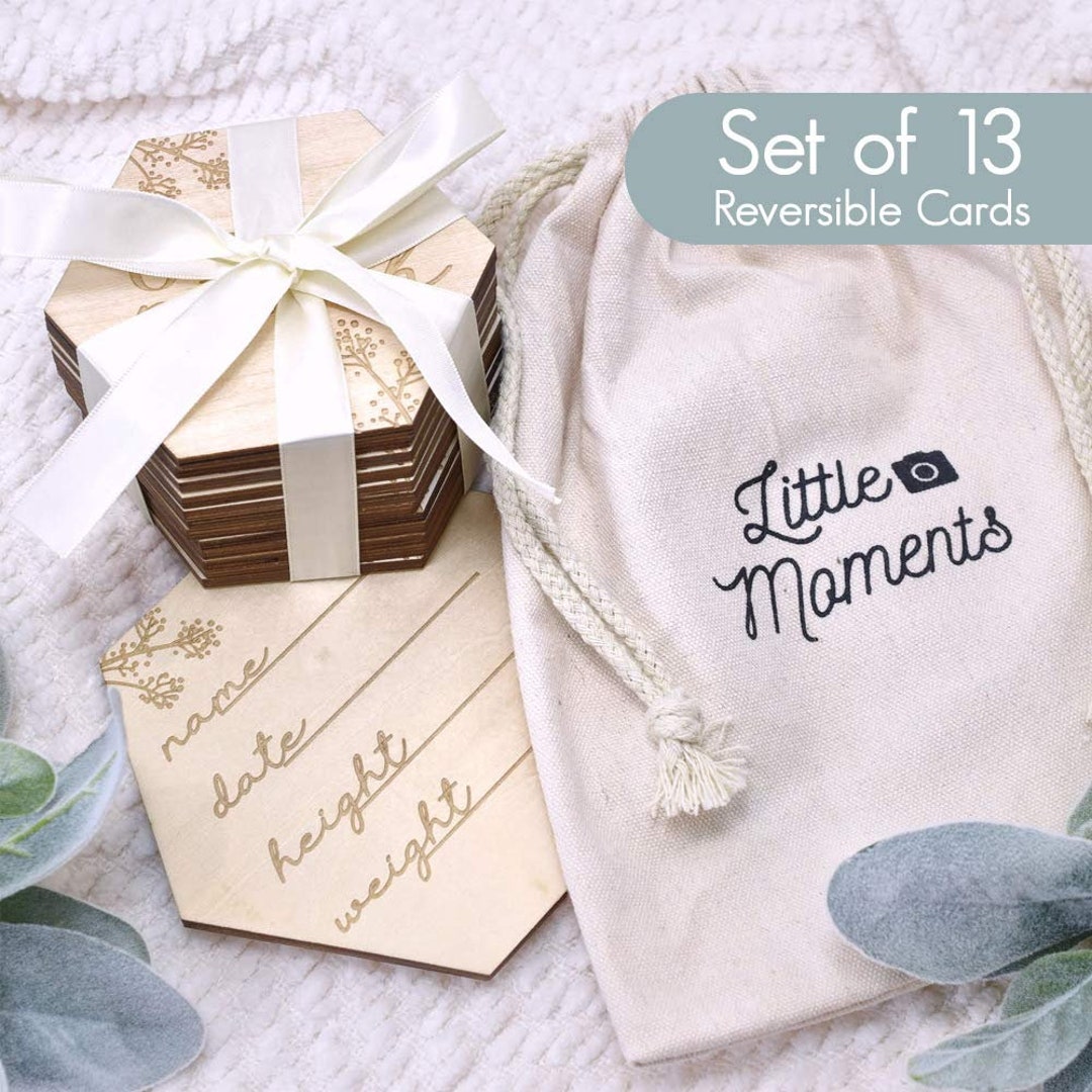 Baby Monthly Milestone Cards | SET OF 13 | Floral Hexagon Wooden Baby ...