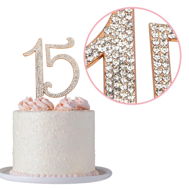 15 Birthday Cake Topper - ROSE GOLD - 15th Quinceañera or Anniversary ...